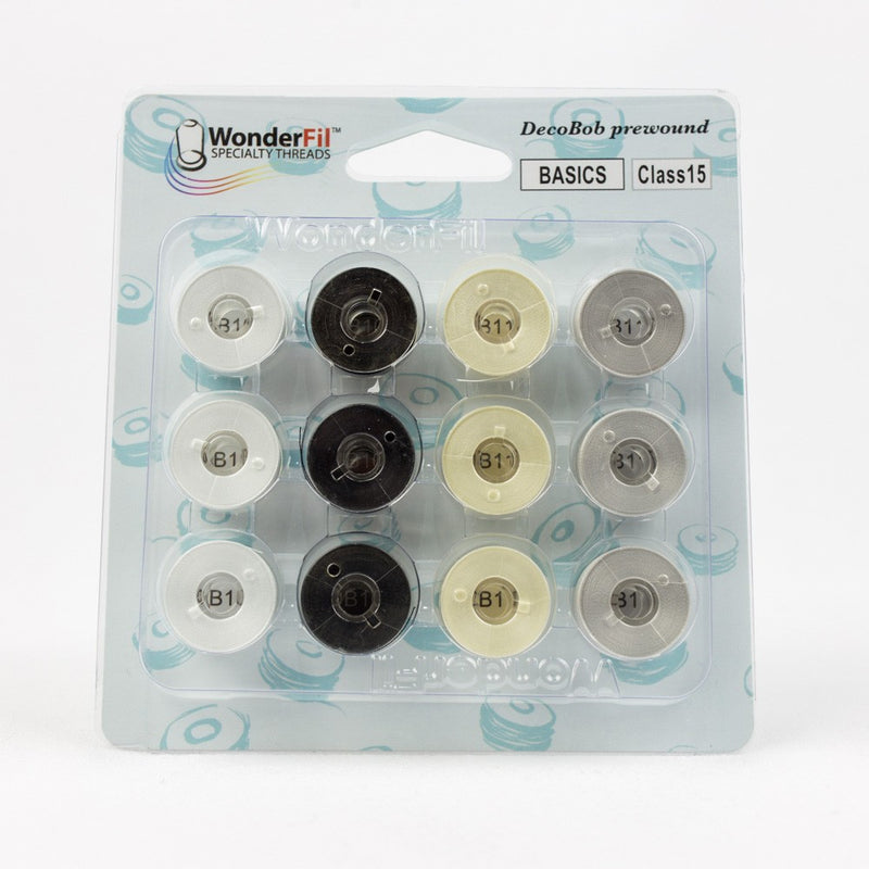 DecoBob Prewound Bobbins Class 15 12ct Black White Cream Grey ...